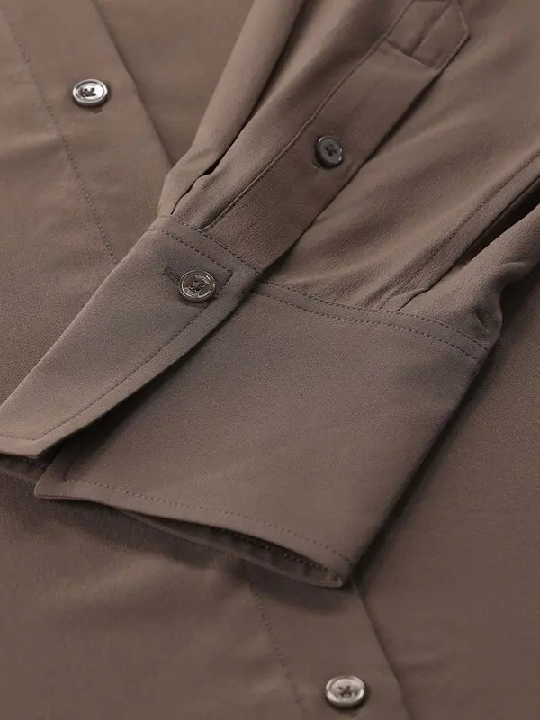TOTEME Relaxed Fit Pure Silk Shirt With French Collar - Brown