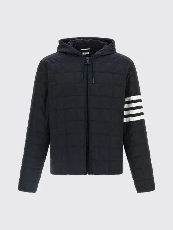 Thom Browne Ripstop Nylon Down Jacket With Hood And Iconic 4-bar Stripe