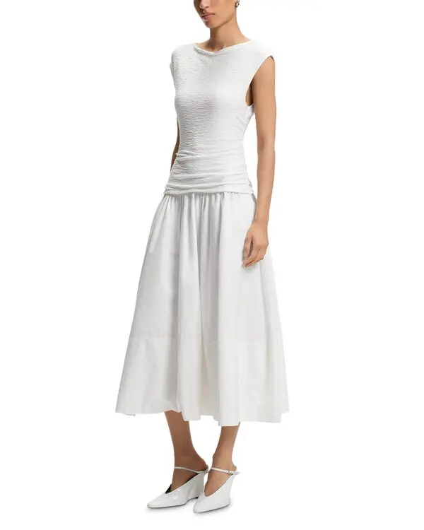 BOSS Estruci Mixed Media Midi Dress - White