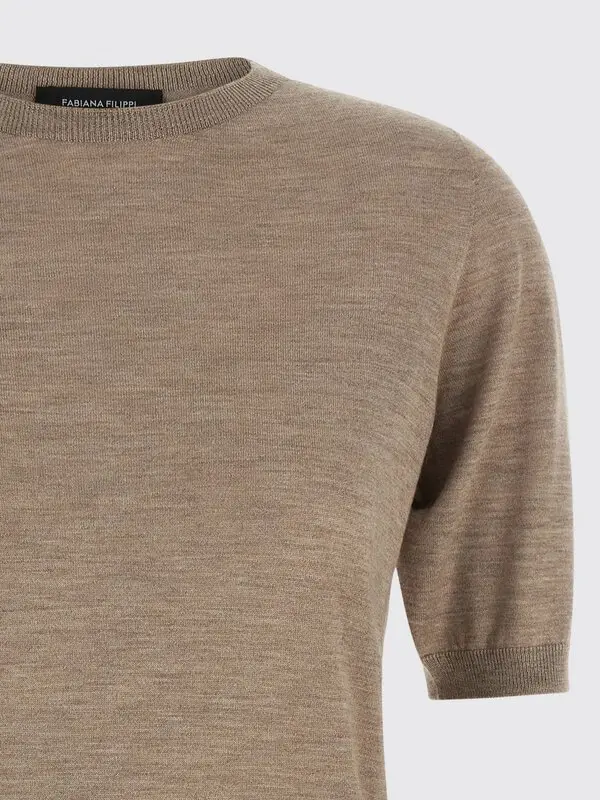 Fabiana Filippi Cashmere And Silk Short-sleeved Crew Neck Jumper - Dove Grey
