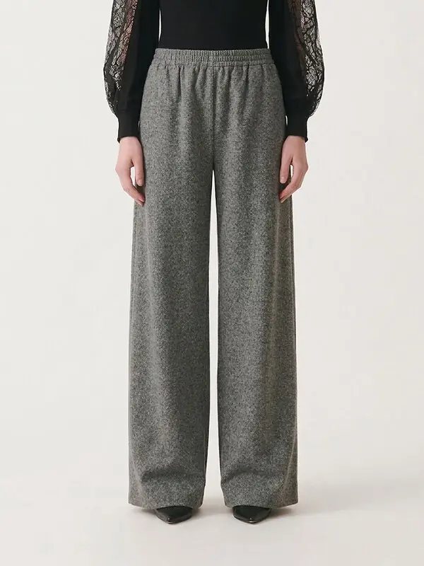Fabiana Filippi Wool Blend Palazzo Trousers With Elastic Waist And Jewel Detail - Grey