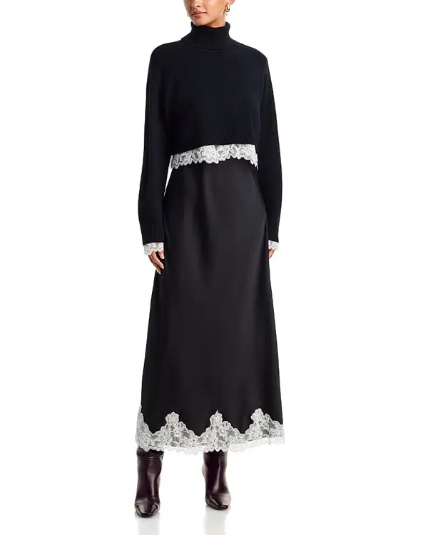 Aqua X Nicky Hilton Lace Trim Slip Dress & Sweater Exclusive - Black