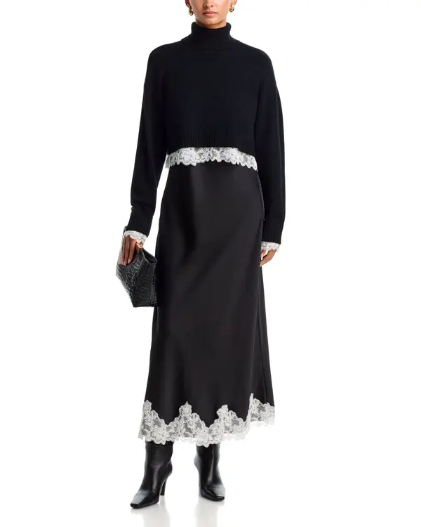 Aqua X Nicky Hilton Lace Trim Slip Dress & Sweater Exclusive