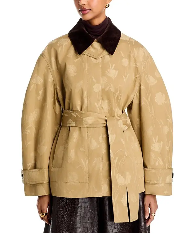 Erdem Poppy Cotton Jacquard Oversize Jacket - Camel