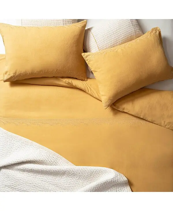 ZSA ZSA ZSU Mino Emroidered Cotton Linen Duvet Cover Set - Mustard
