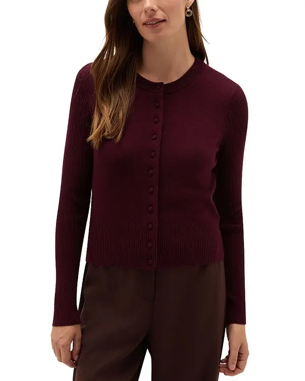 HOBBS LONDON Elsa Wool Cardigan Sweater - Fig Purple