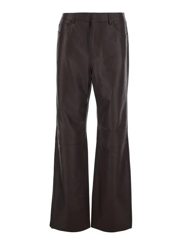 ROTATE BY BIRGER CHRISTENSEN High-waist Straight Lamb Leather Pants For