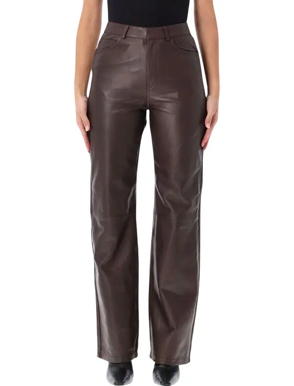 ROTATE BY BIRGER CHRISTENSEN High-waist Straight Lamb Leather Pants For - Brown