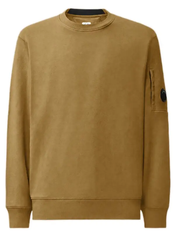 C.P. COMPANY Cotton Ribbed Crewneck Sweatshirt With Back Embroidered Logo And Lens Pocket - Verde