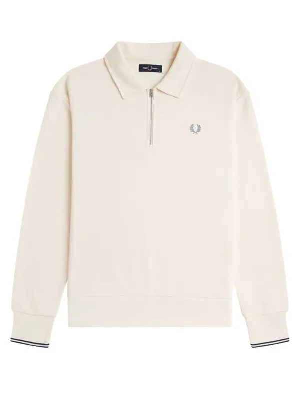 Fred Perry Zip-up Logo Sweatshirt In 100% Cotton - Ivory
