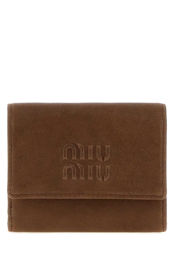 Miu Miu Miu-style Nappa Leather Wallet With Golden Metal Finish - Brown