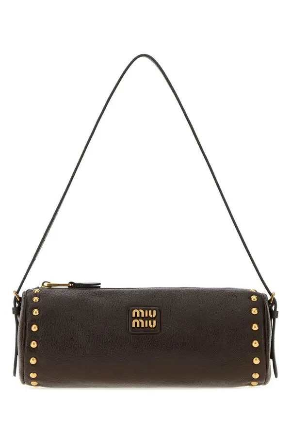 Miu Miu Dark Mini Leather Handbag With Antiqued Golden Brass Hardware