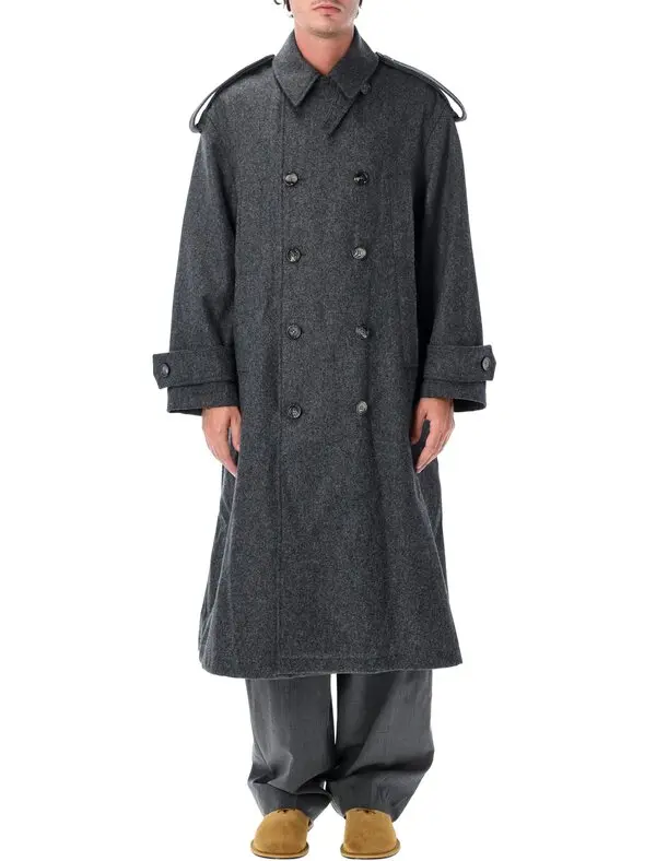 AMI Paris Wool Trench Jacket With Relaxed Double-breasted Silhouette, Shoulder Tabs & Engraved Horn Buttons - Grigio