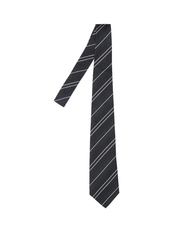 Junya Watanabe Striped Silk Tie - Black