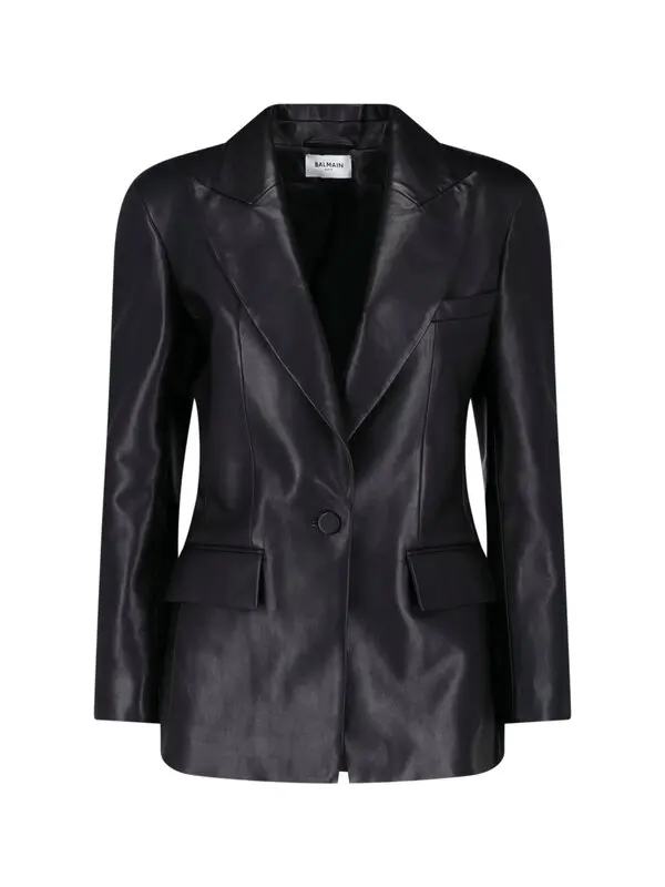 Balmain Leather Blazer Jacket - Black