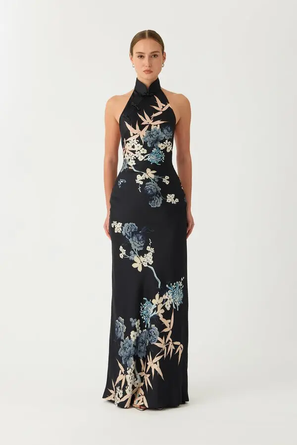 SAU LEE Gillian Satin Dress - Black Multi