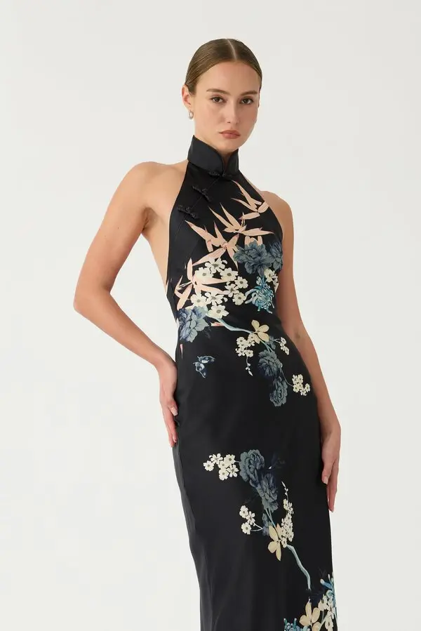 SAU LEE Gillian Satin Dress - Black Multi
