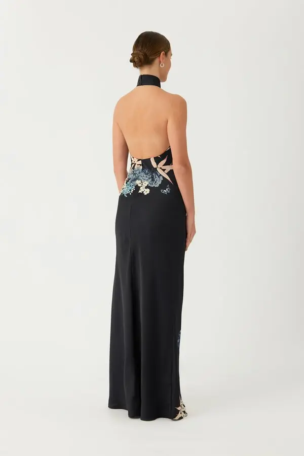 SAU LEE Gillian Satin Dress - Black Multi