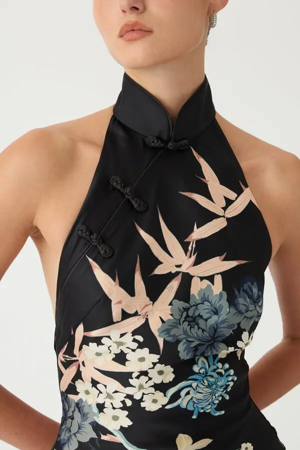 SAU LEE Gillian Satin Dress - Black Multi