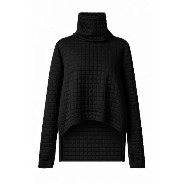 YOGI8APPAREL The Grid Funnel Neck Top - Black