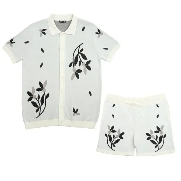EIGHT X Monochrome Bloom Knit Short Sleeve & Short Set