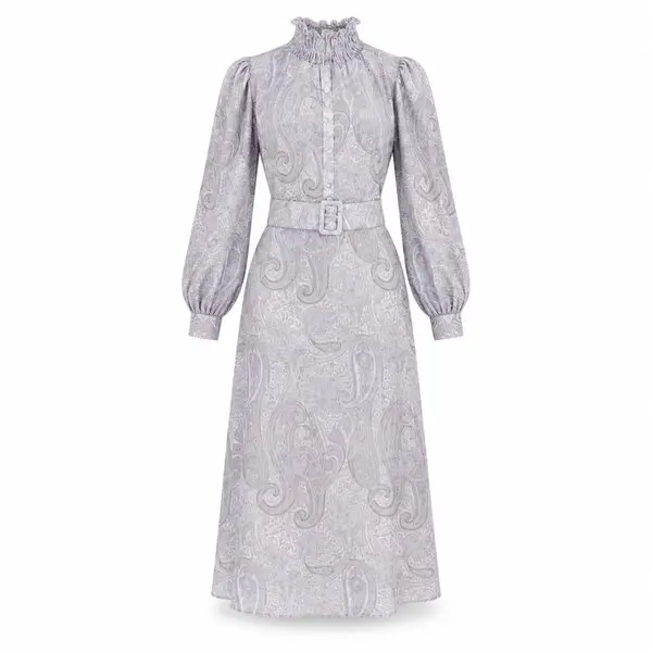34B Grey / Blue / Neutrals Prashanthi Paisley Print Dress
