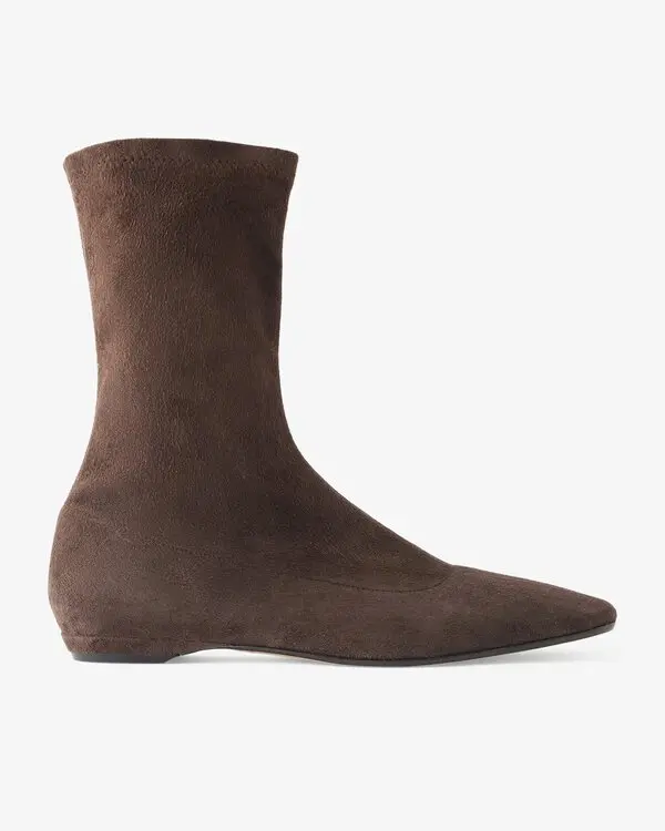THE ROW Cindy Stretch Suede Boots - Brown
