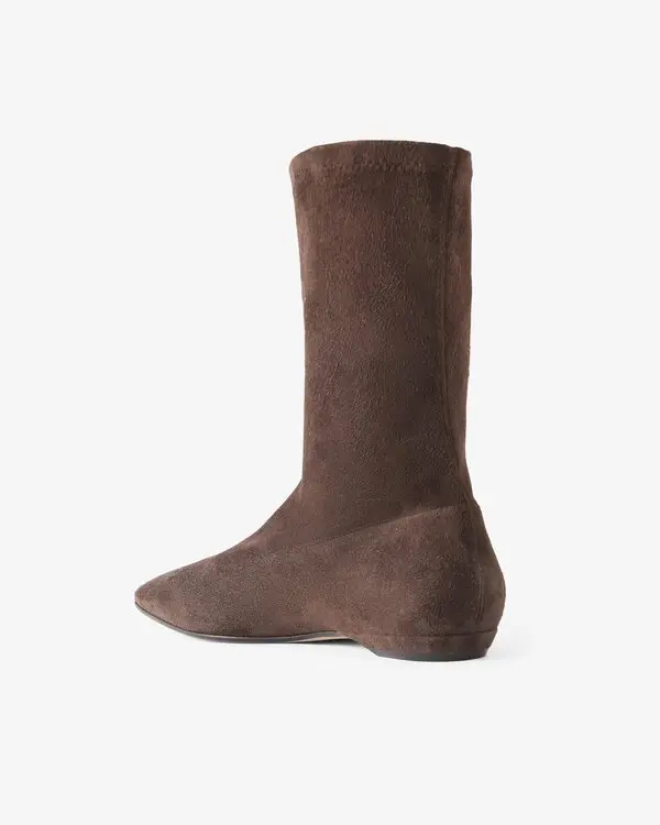 THE ROW Cindy Stretch Suede Boots - Brown