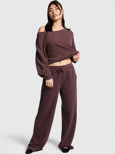Pink Wondersoft Waﬄe-knit Wide-leg Pants - Brown