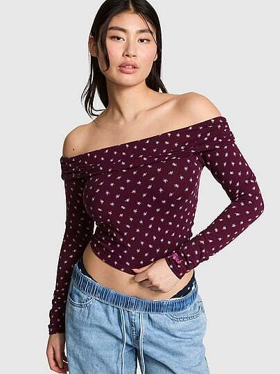 Pink All-day Cotton™ Off-the-shoulder Cropped Top - Floral