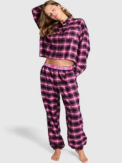 Pink 100% Cotton Favorite Flannel Jogger Pajama Pants - Print