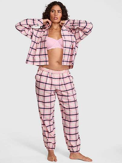 Pink Cotton Favorite Flannel Jogger Pajama Pants - Print