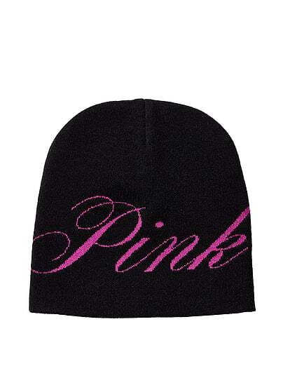 Pink Knit Beanie - Black