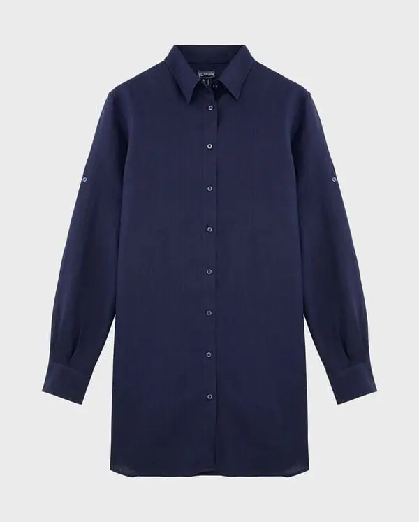 Vilebrequin Linen Dress Solid Shirt Dress Fragance - Blue
