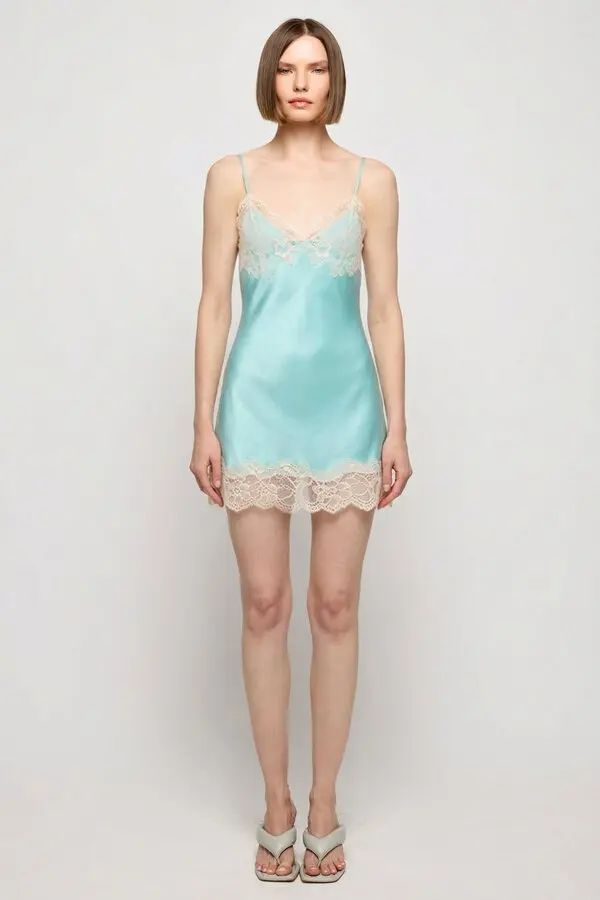 SWF Lace Trim Slip Dress - Seafoam