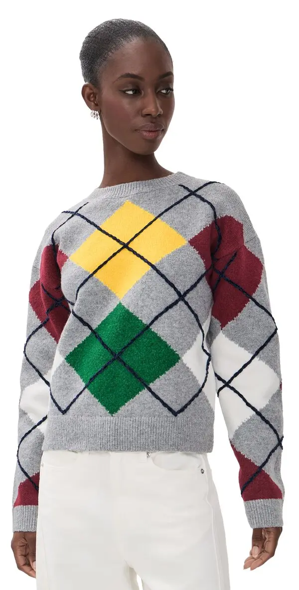English Factory Argyle Whipstitch Knit Sweater