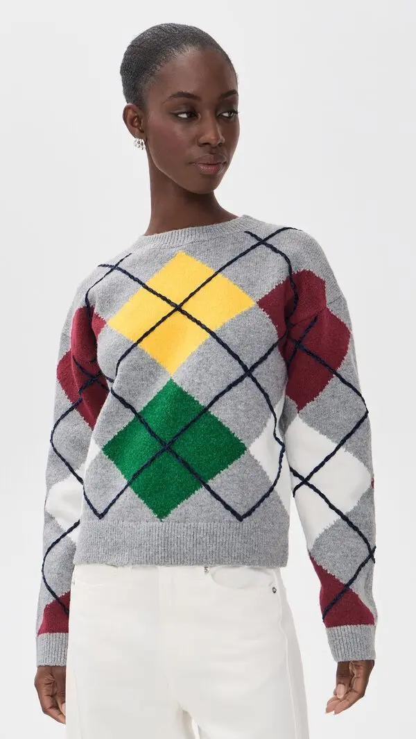 English Factory Argyle Whipstitch Knit Sweater