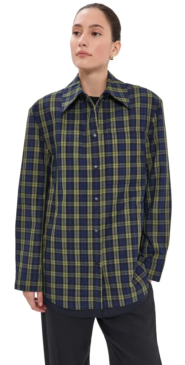 Tibi Techy Plaid Easy Shirt Jacket - Blue Multi