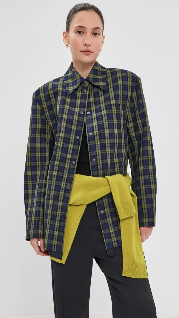 Tibi Techy Plaid Easy Shirt Jacket