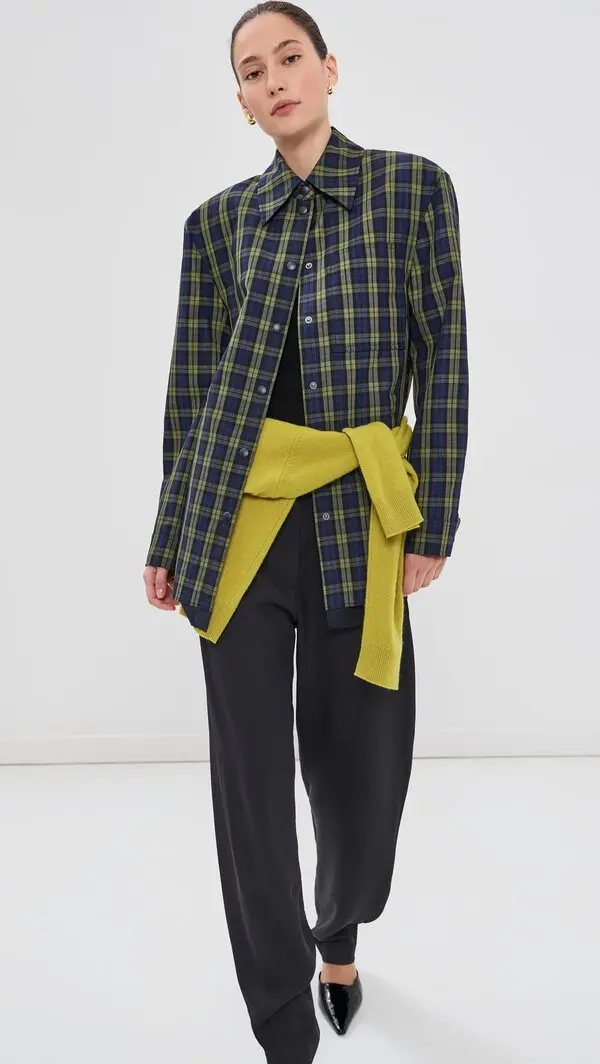 Tibi Techy Plaid Easy Shirt Jacket