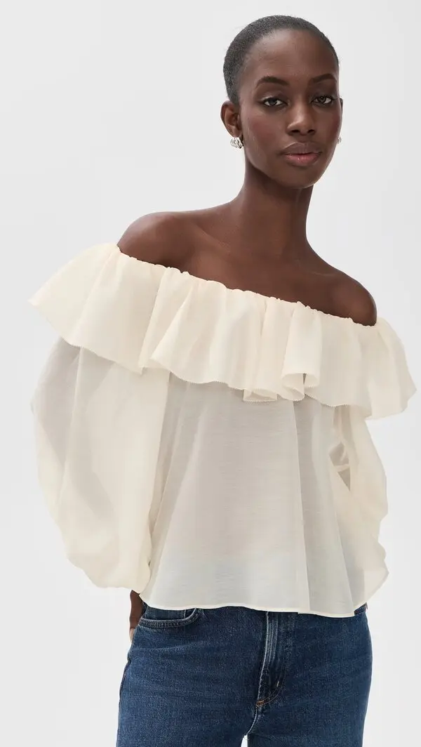 Alice + Olivia Alta Off Shoulder Ruffle Blouse - Chino