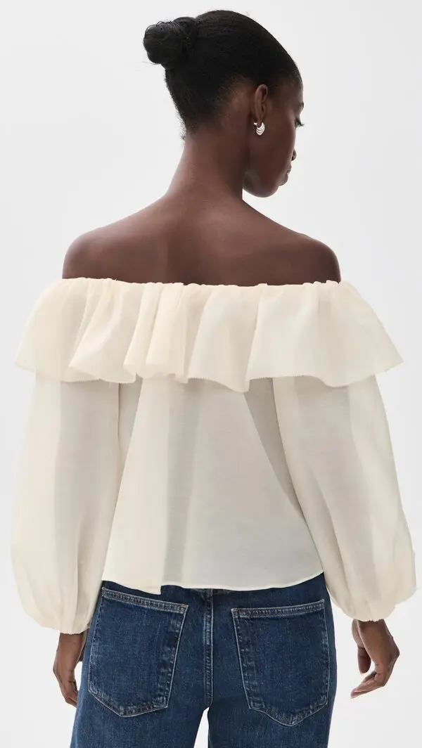 Alice + Olivia Alta Off Shoulder Ruffle Blouse - Chino