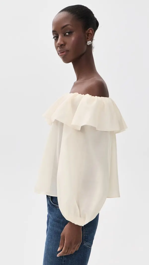 Alice + Olivia Alta Off Shoulder Ruffle Blouse - Chino