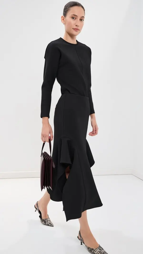 Tibi Luxe Crepe Knit Side Drape Skirt
