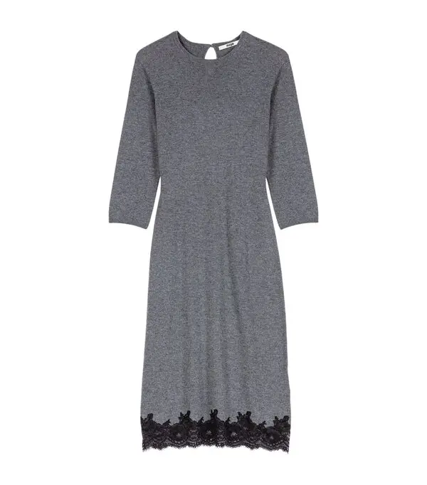 Maje Wool Lace-trim Midi Dress - Black