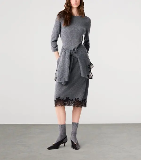 Maje Wool Lace-trim Midi Dress