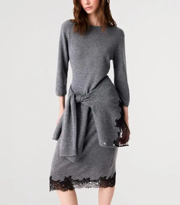 Maje Wool Lace-trim Midi Dress
