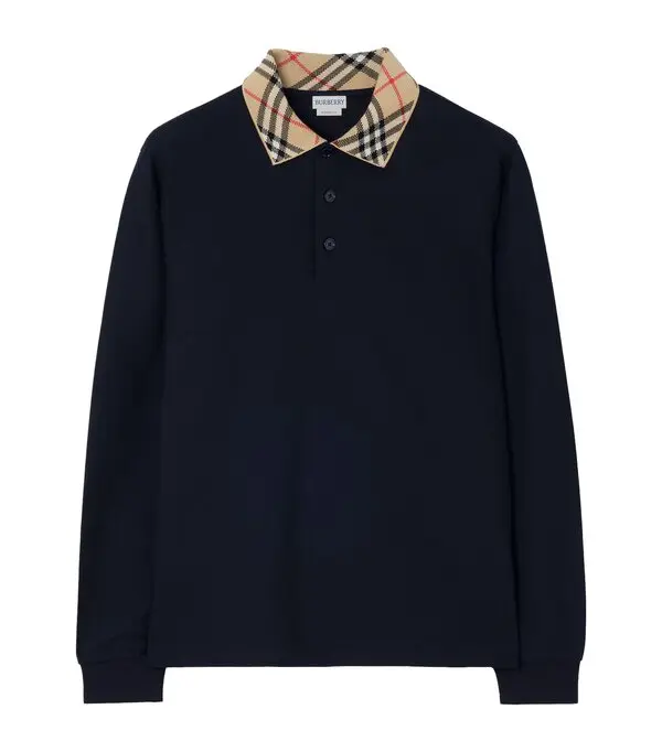 Burberry Cotton Check-collar Long-sleeve Polo Shirt