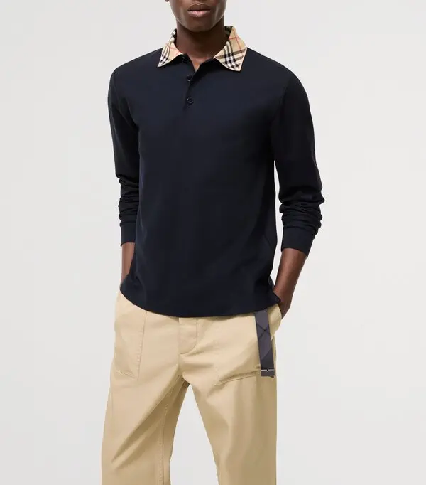 Burberry Cotton Check-collar Long-sleeve Polo Shirt