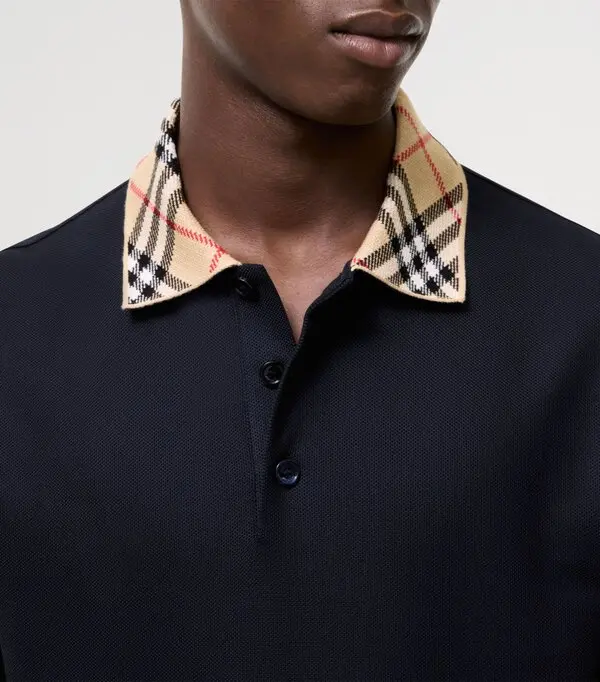 Burberry Cotton Check-collar Long-sleeve Polo Shirt